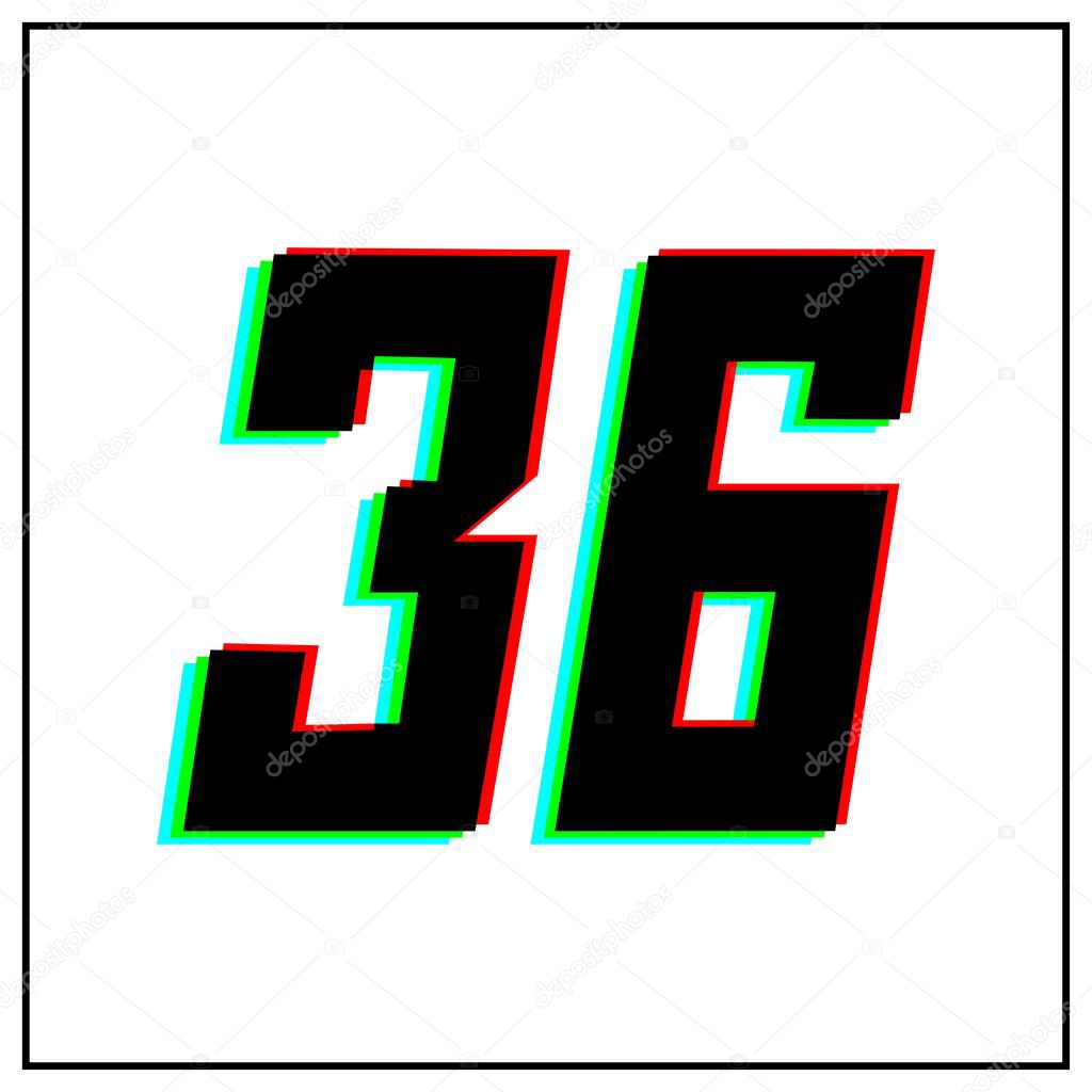 Número 36, treinta y seis logotipo de diseño de vectores. Dinámica, de ...