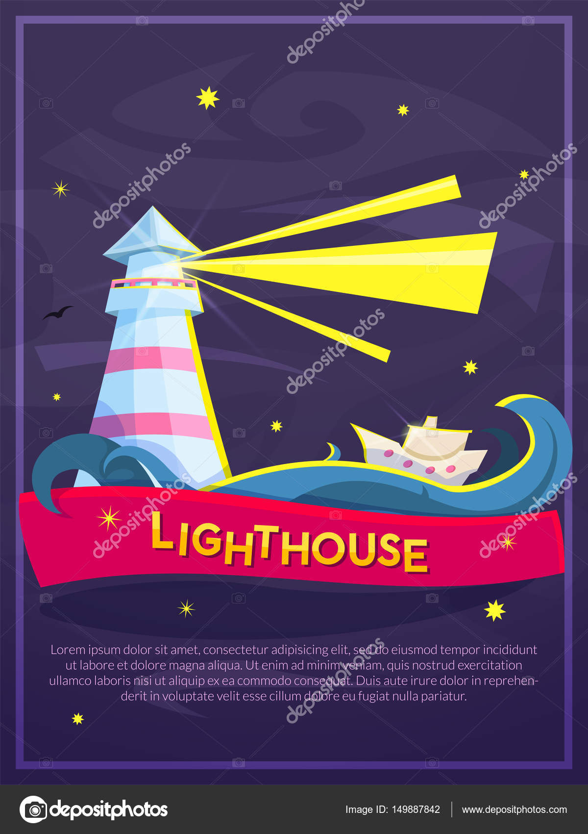 Lighthouse navigation at sea poster Stock Vector Image by ©meowudesign ...