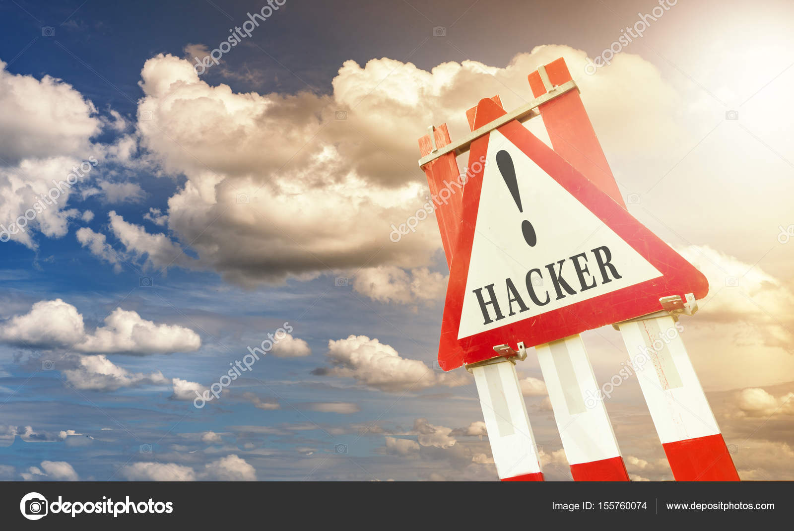 Hacker Warning Sign Road Construction Road Sign Front Sky Clouds ...