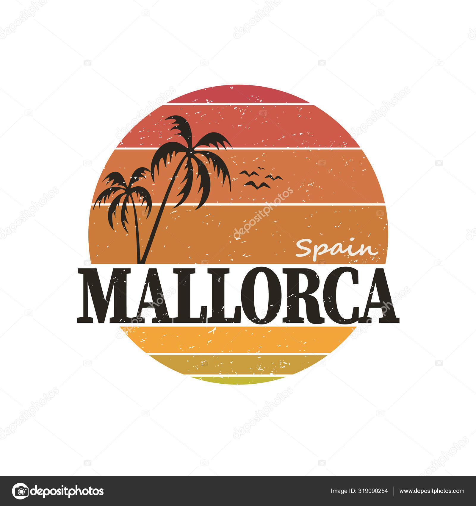 Vector summer illustration of Mallorca, Spain. Round isolated elements ...