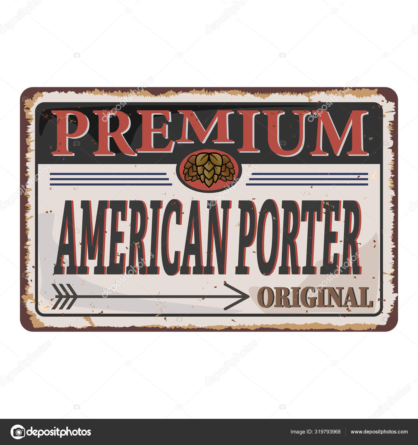 American Porter beer label. Handmade vector calligraphy badge rusted ...