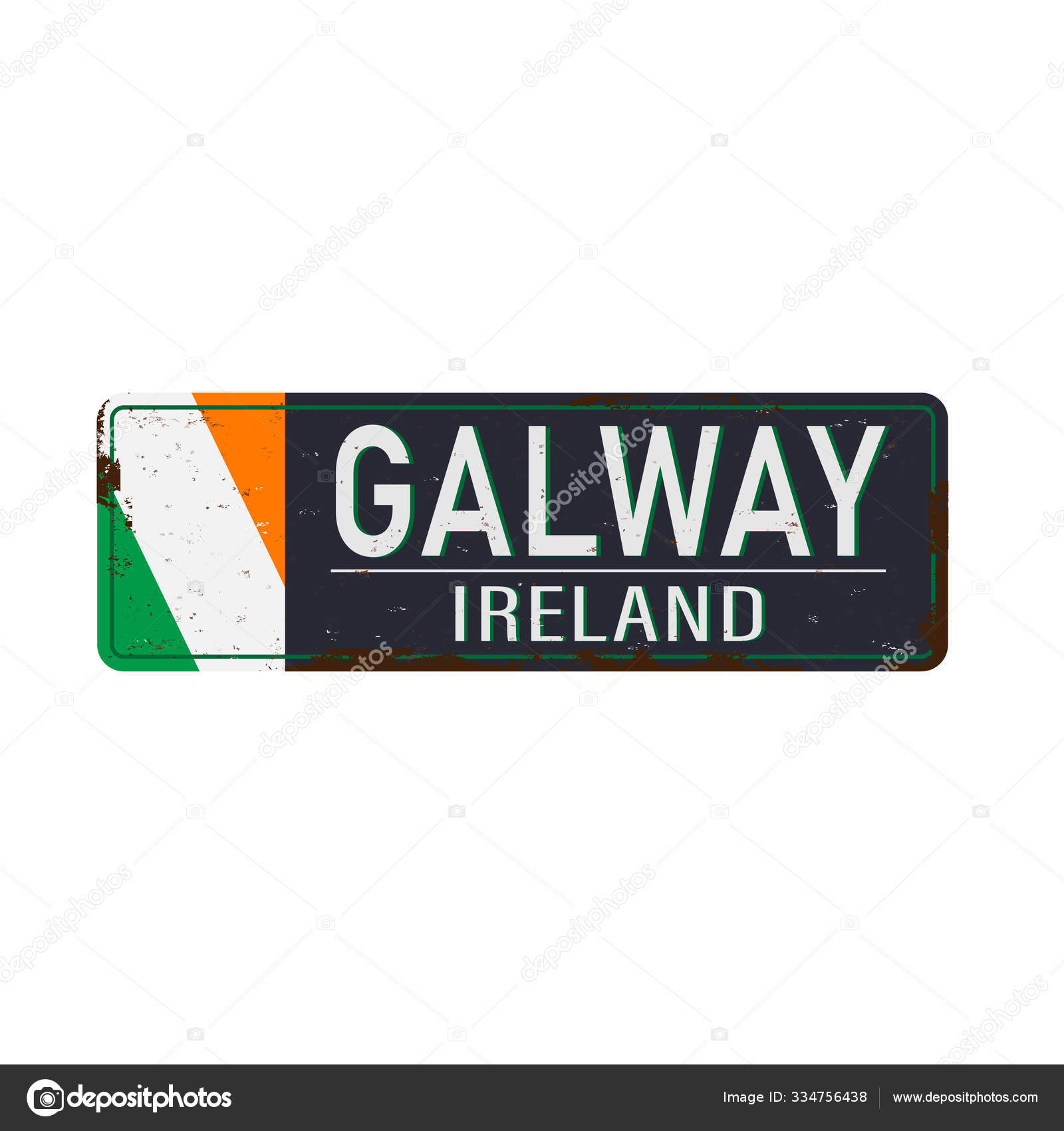 Botón redondo Icono de la bandera nacional de Irlanda Galway. letras ...