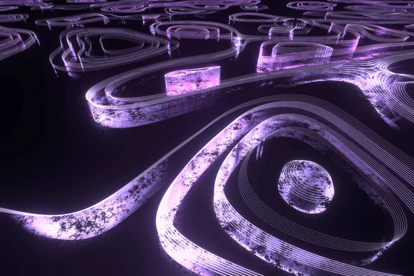 3d Rendering curve abstract illustration. Neon lighting curved lines ...