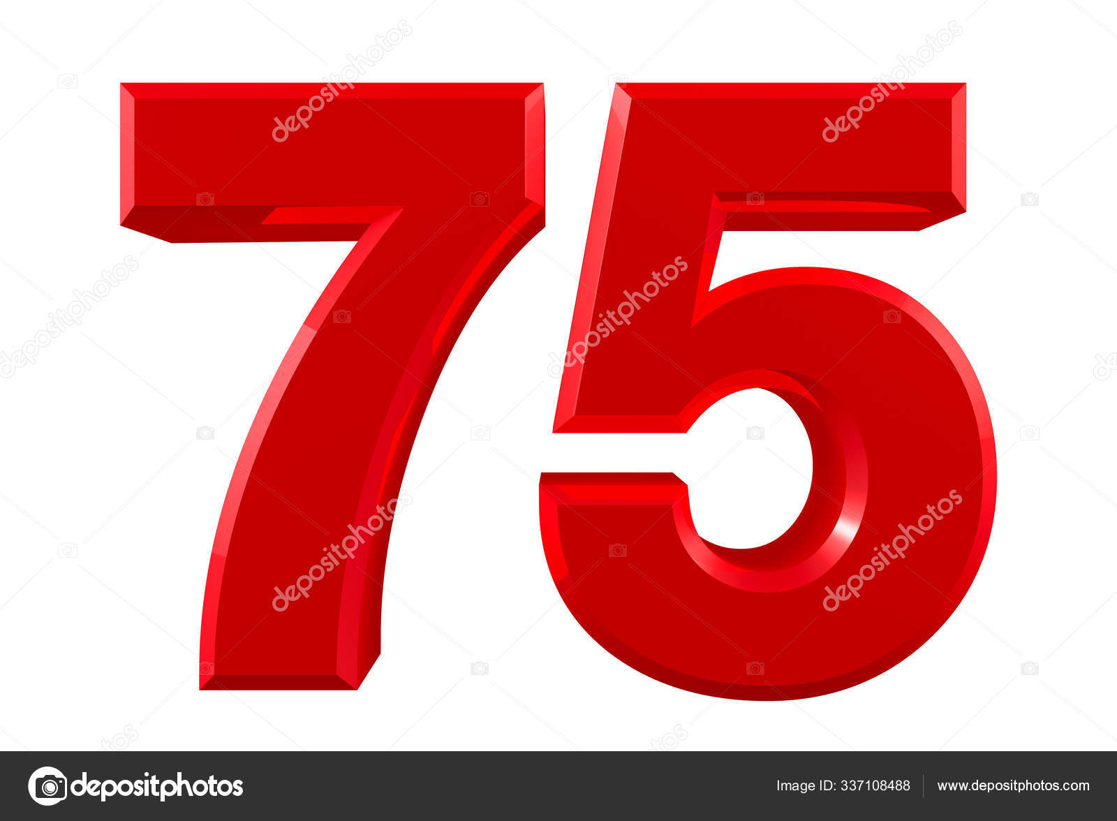 Números vermelhos 75 sobre fundo branco ilustração 3D renderização ...