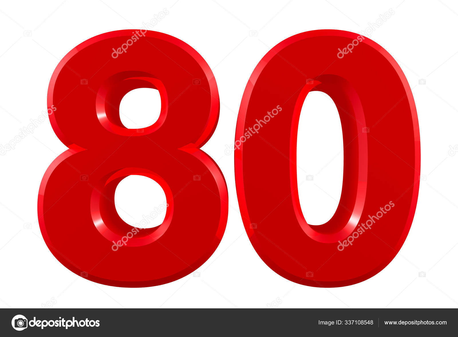 Red numbers 80 on white background illustration 3D rendering — Stock ...