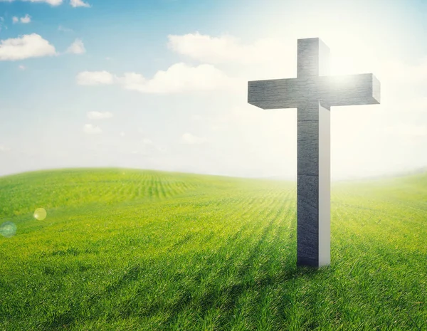 Holy Cross Field Green Grass Blur Light Background — Stock Photo ...