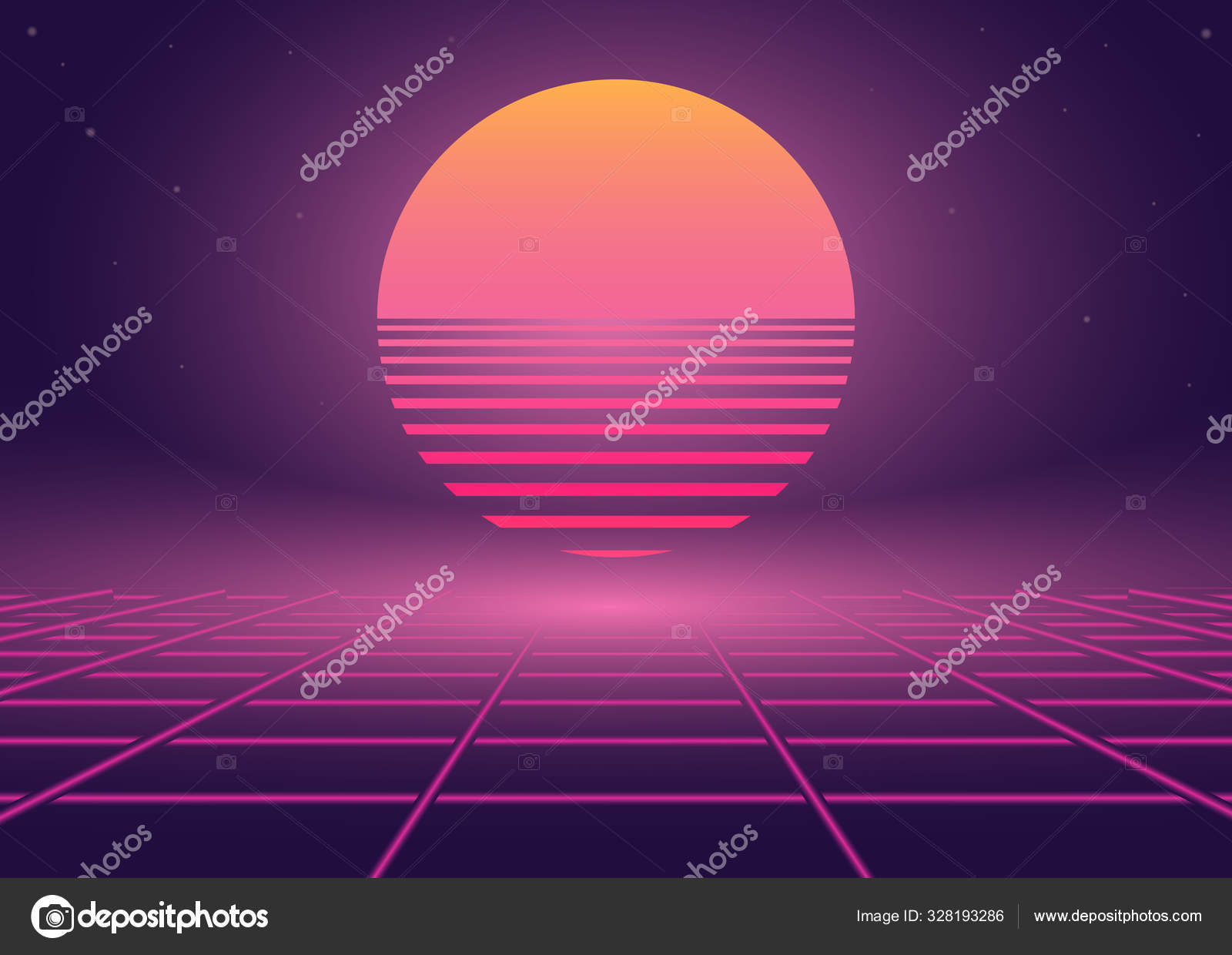 80S Retro Wave Neon Landscape Lines Sunset Vector Image Stock Vector ...