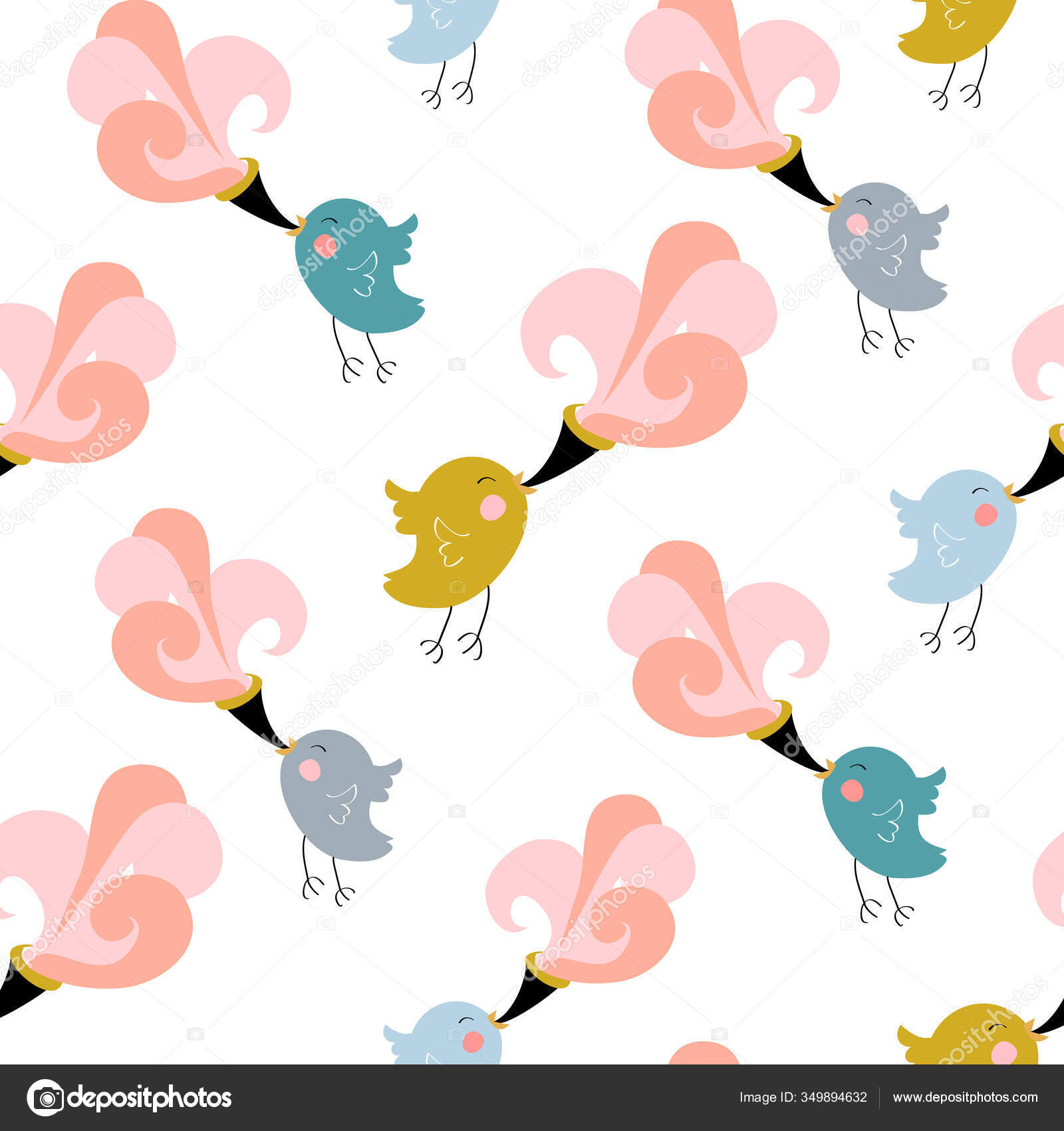 Cute Bright Birds Background Stock Illustration by ©mrs_opossum #349894632