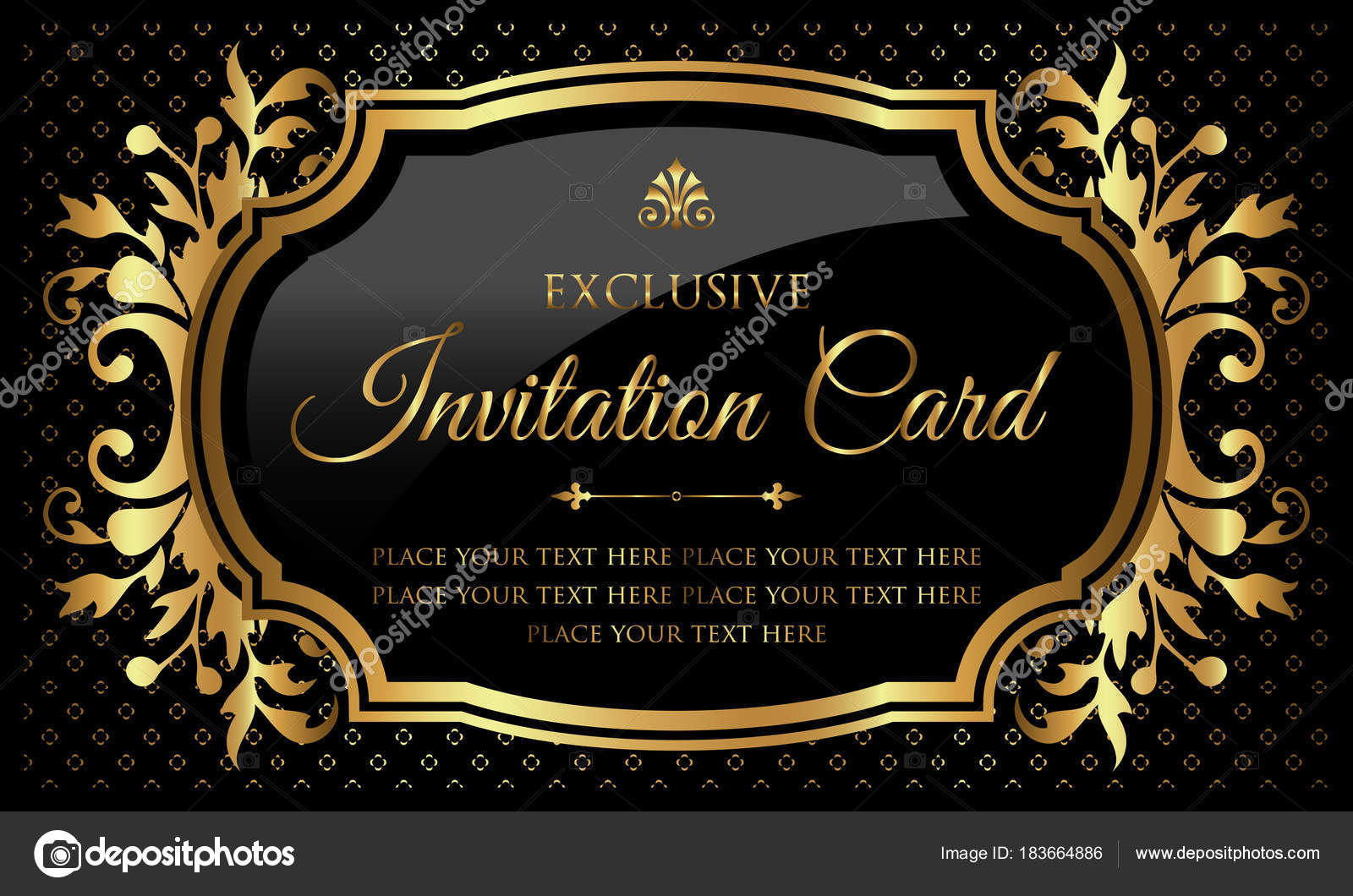 Carte d'invitation - design luxueux noir et or dans un style vintage ...