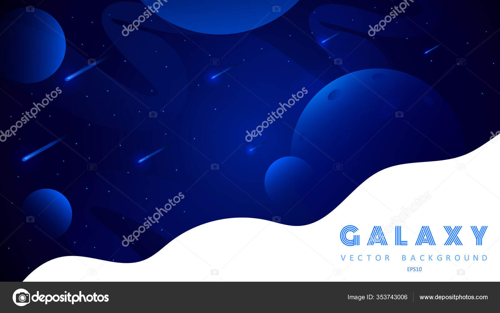 Horizontal space background with abstract shape and planets. Web design ...