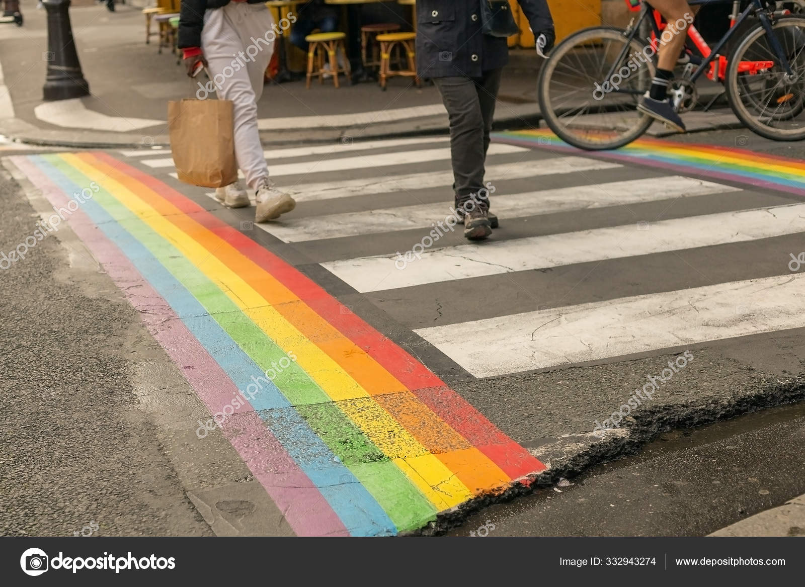 Gay pride flag, Rainbow flag of the LGBT community on crosswalk with ...