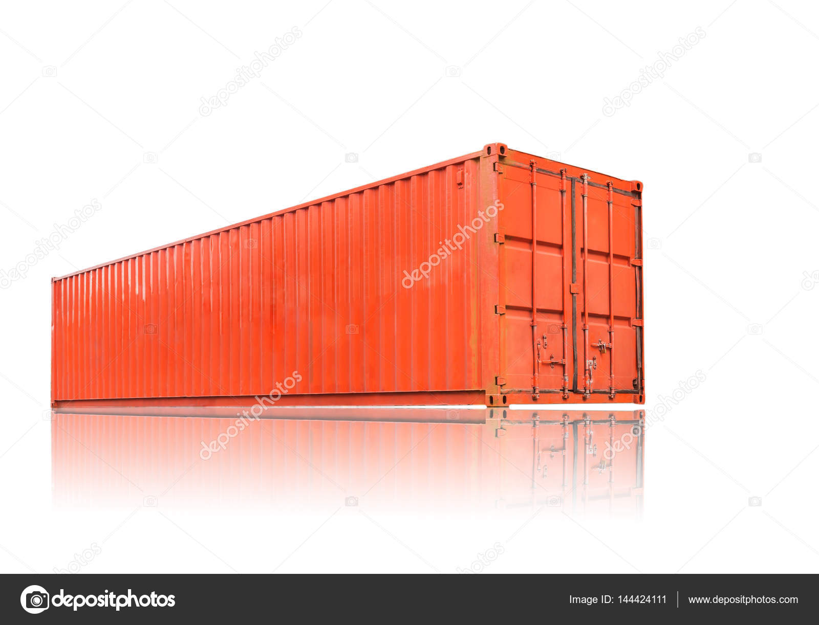 Orange container stack on cargo trailer truck isolate white background ...