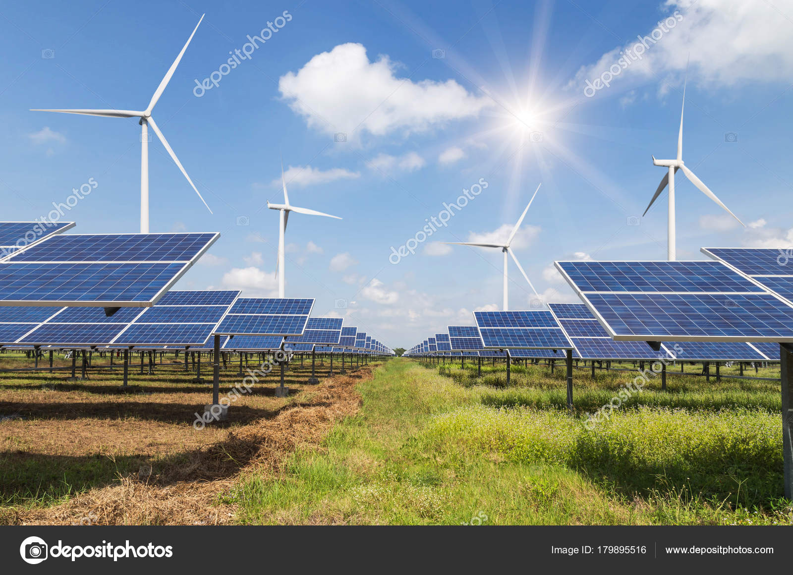 Solar Cells Wind Turbines Generating Electricity Hybrid Power Plant ...