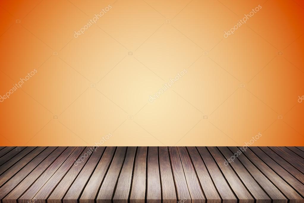 Wood table top on light Orange gradient abstract background - ca Stock ...