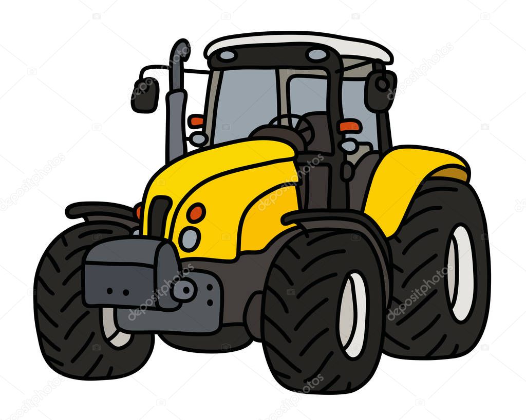 El dibujo a mano de un tractor pesado amarillo 2024