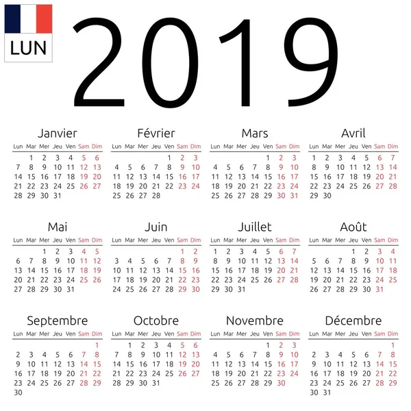 Calendrier 2019 france images vectorielles, Calendrier 2019 france ...