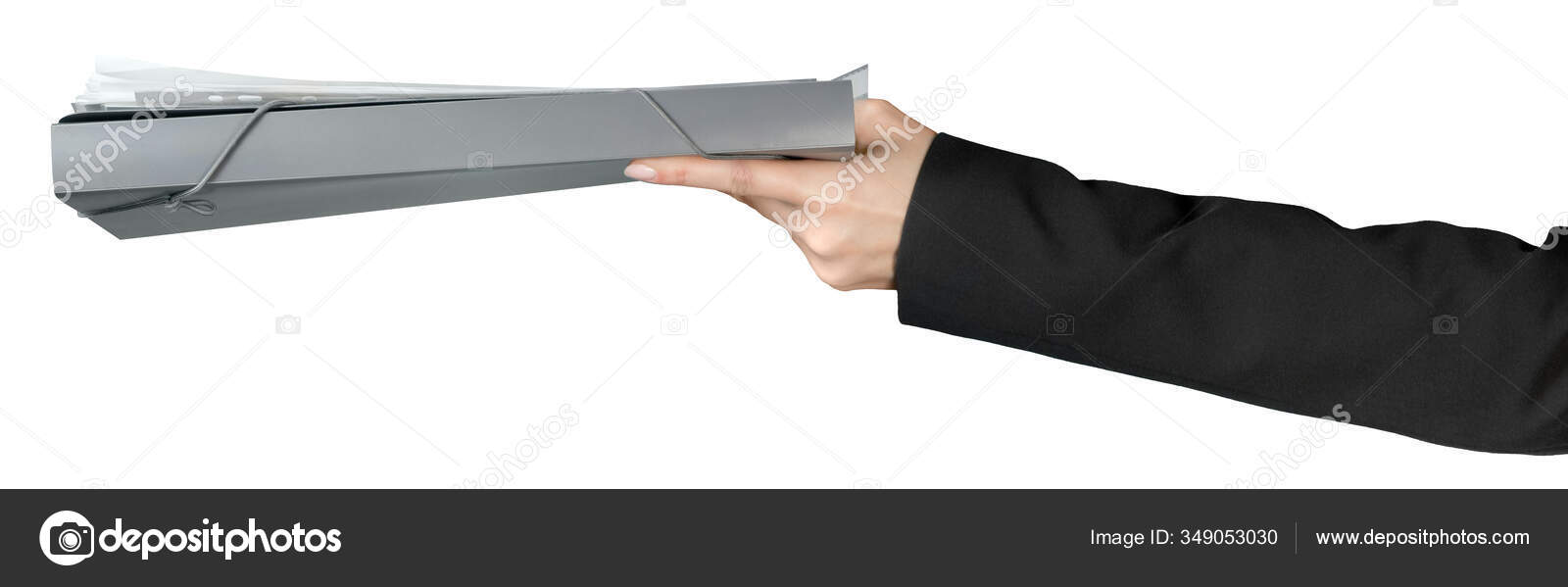 Female Hand Jacket Holds Folder Documents Isolated — Stock Photo ...
