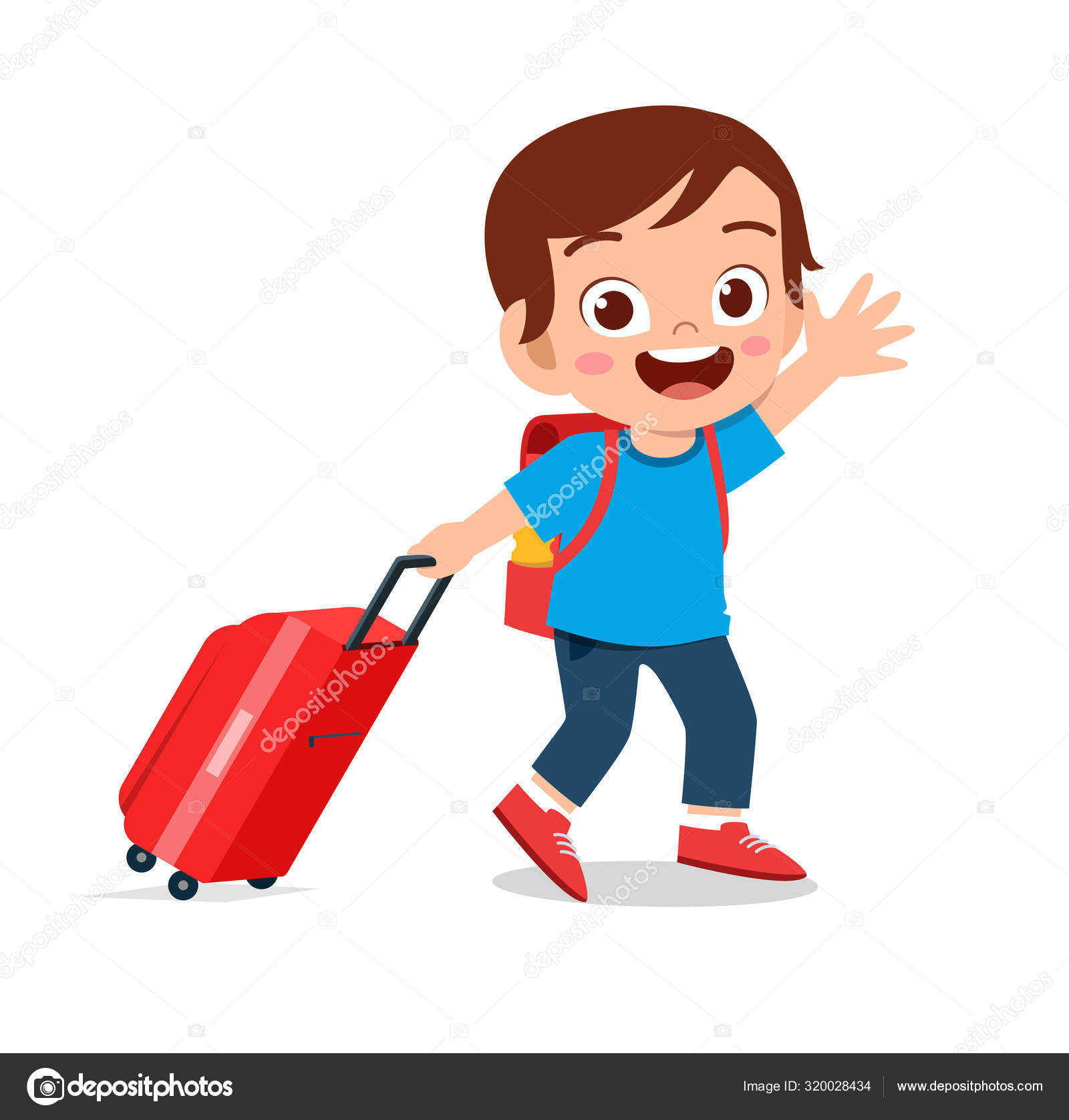 Happy cute kid boy pull bag go travel Stock Vector Image by ...