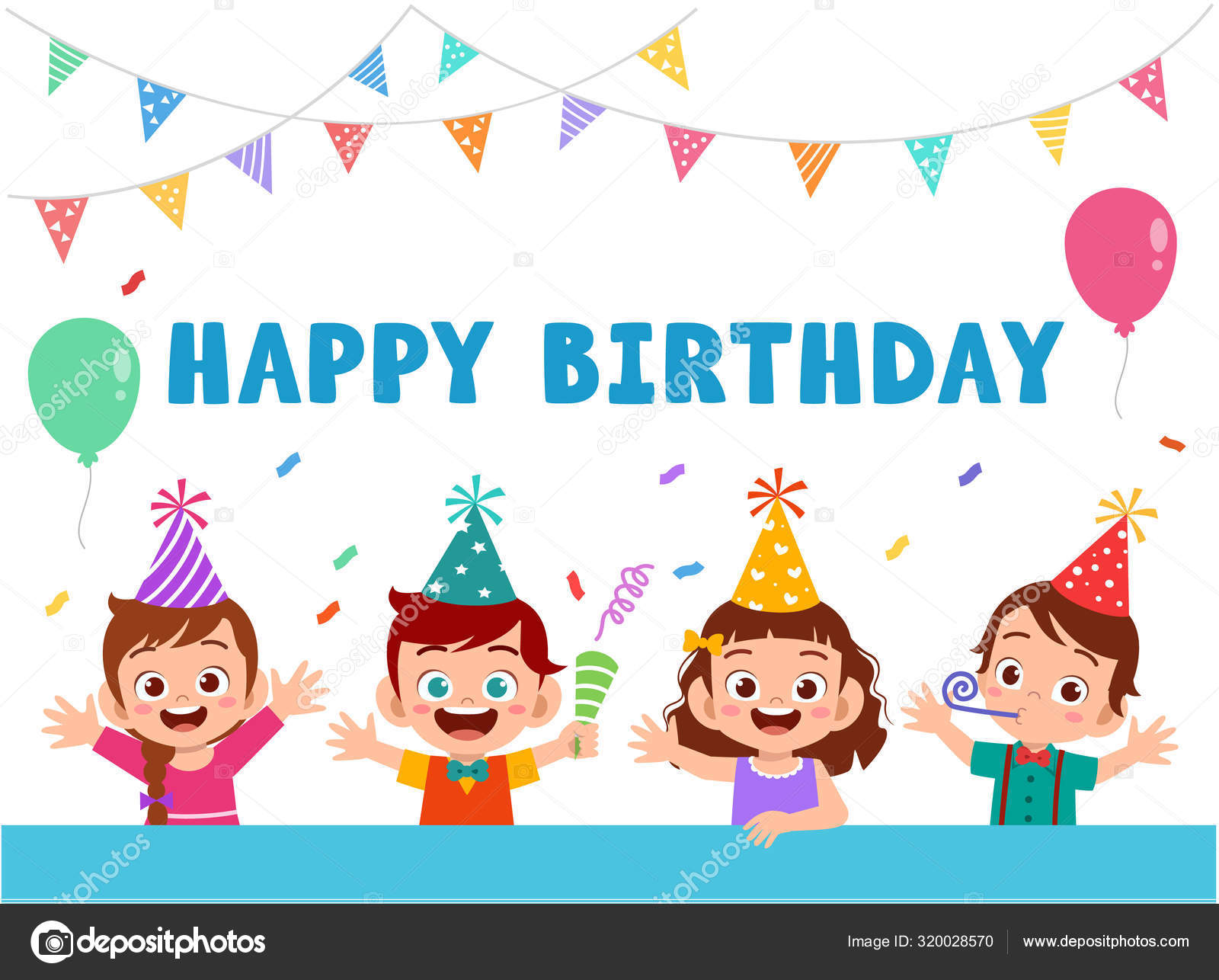 Lindo feliz niños tarjeta de felicitación celebrar cumpleaños Vector de ...