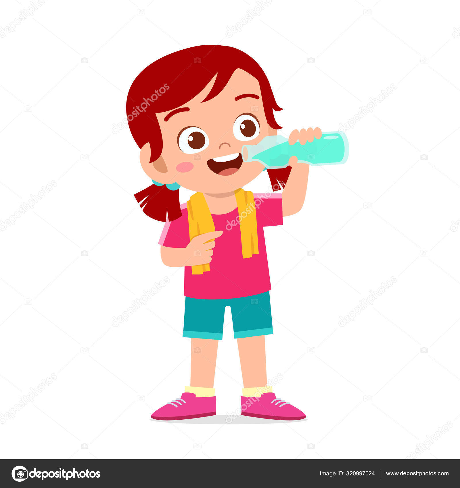 Happy cute kid girl drink water after sport Stock Vector by ...