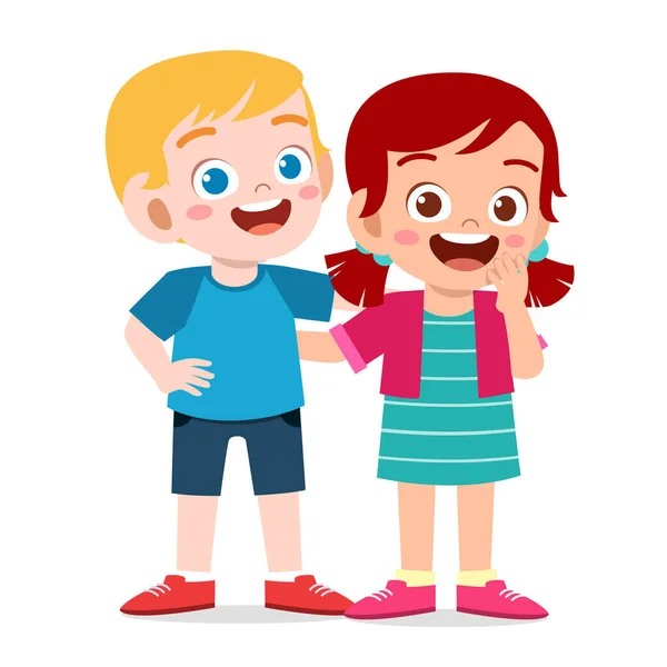 Happy cute kid boy and girl hug together — Stock Vector ...