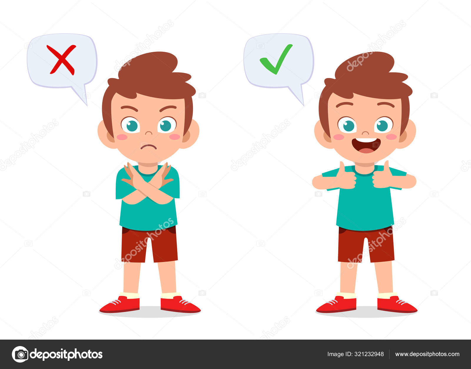 Happy cute kid boy with correct and wrong sign Stock Vector by ...