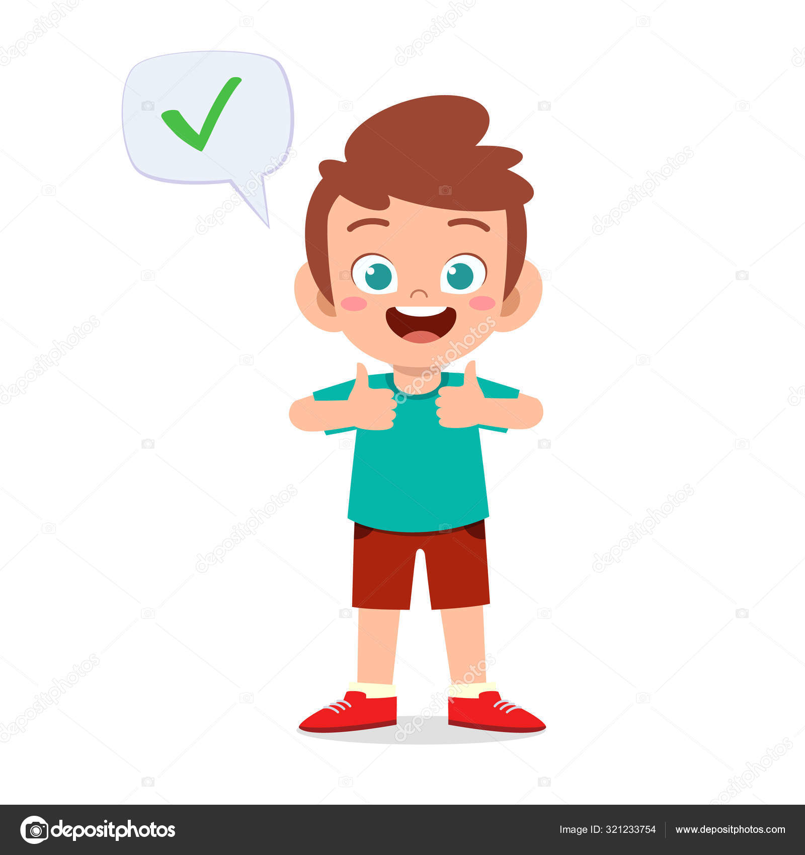 Menino bonito feliz carregar sinal correto Vetor de ©colorfuelstudio ...