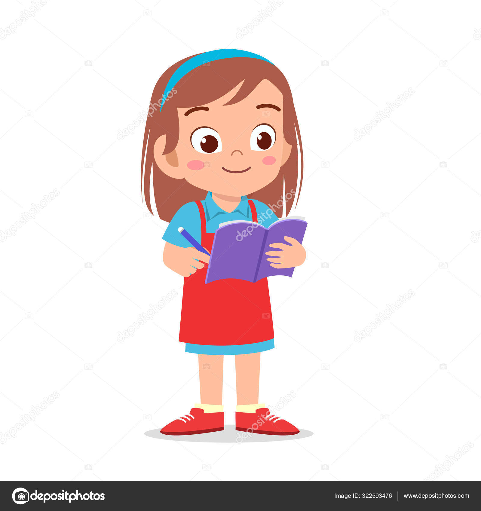Happy cute kid girl waiter write order Stock Vector Image by ...