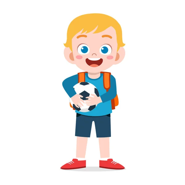 Happy cute kid boy holding ball with balloon message — Stock Vector ...