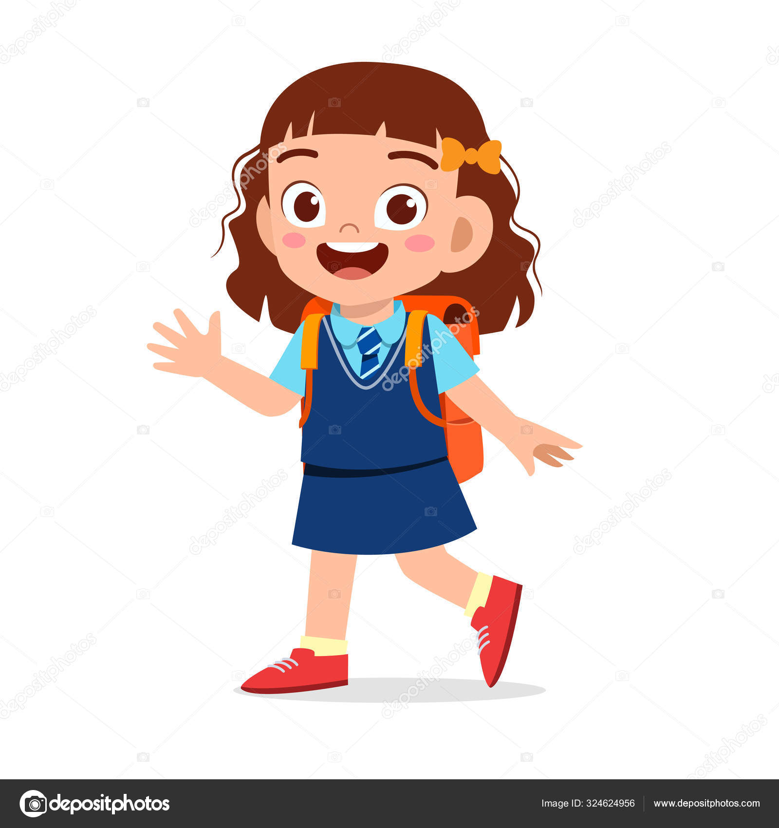 학교갈 준비가 된 행복 한 귀여운 여자 아이 스톡 벡터 - ©colorfuelstudio 324624956