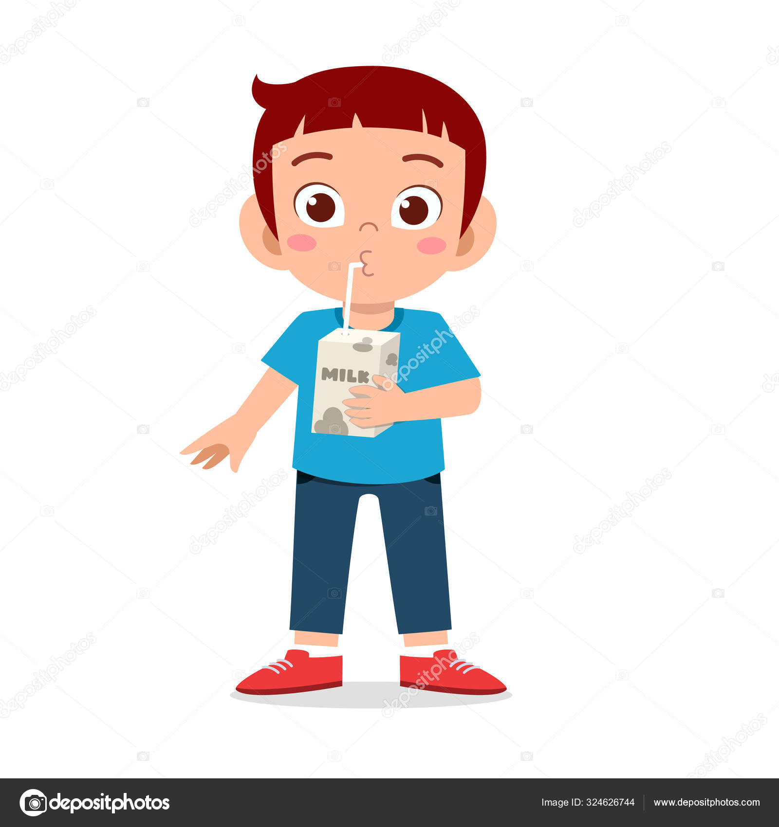 Feliz niño lindo beber leche fresca Vector de stock por ...