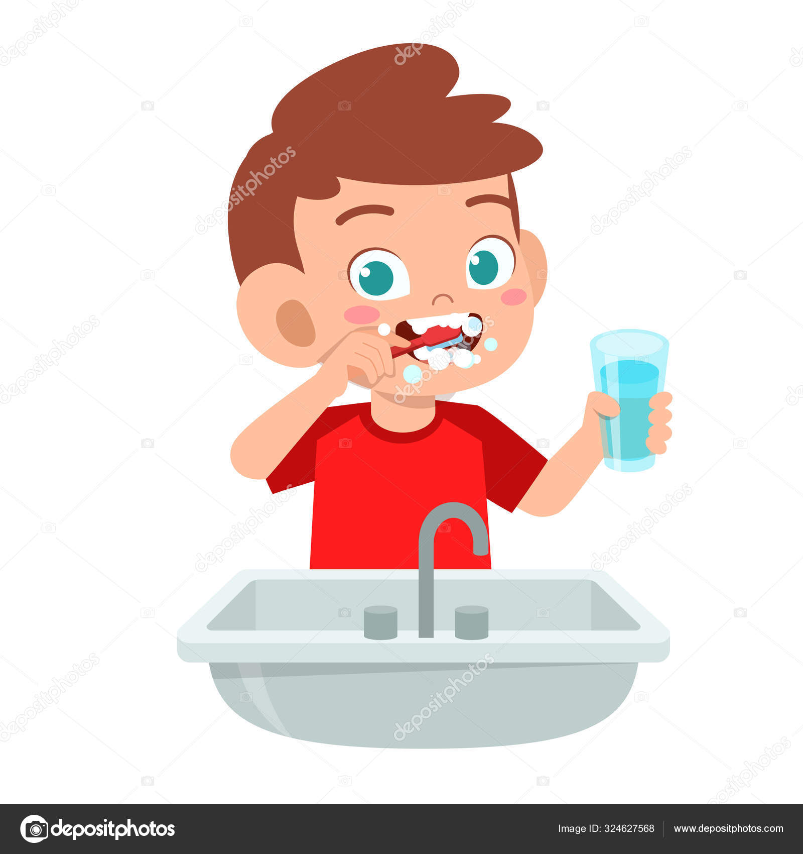 Happy cute kid boy brush clean teeth Stock Vector Image by ...