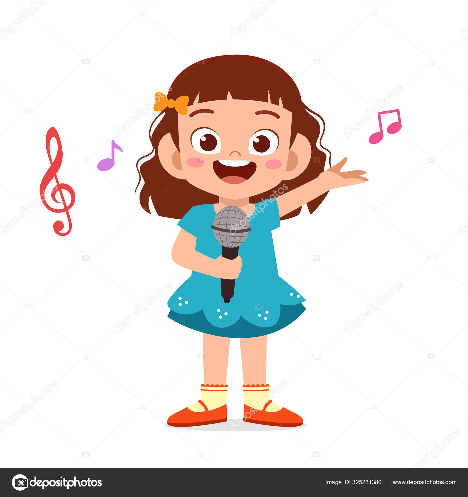Heureux mignon enfant fille chanter une chanson image vectorielle par ...