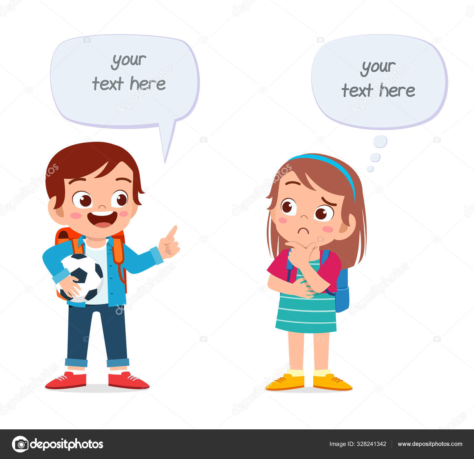 Feliz lindo niños chico y chica hablando entre sí Vector de stock #328241342 de ©colorfuelstudio