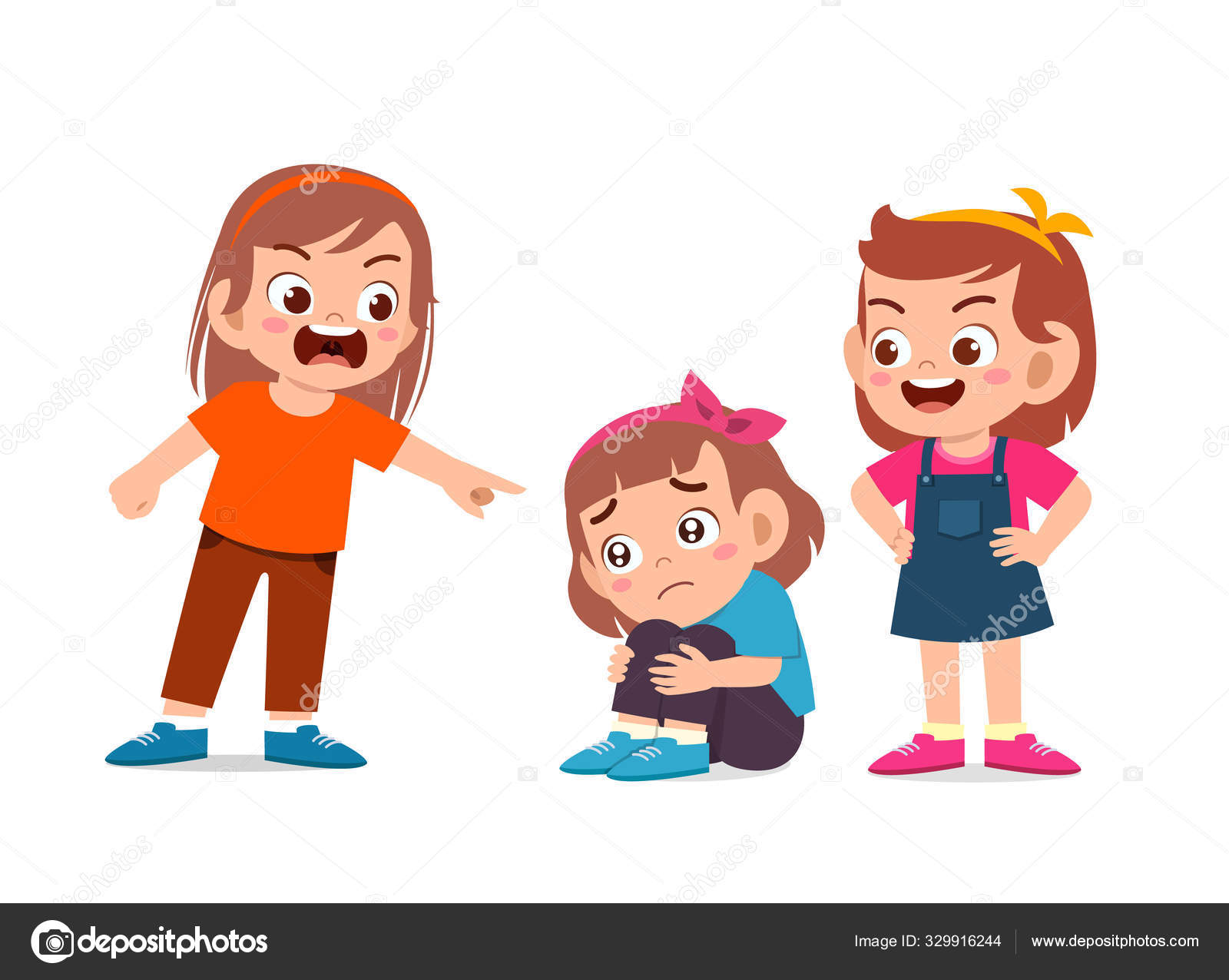 Anak gadis menggertak teman lainnya perilaku buruk — Stok Vektor ...