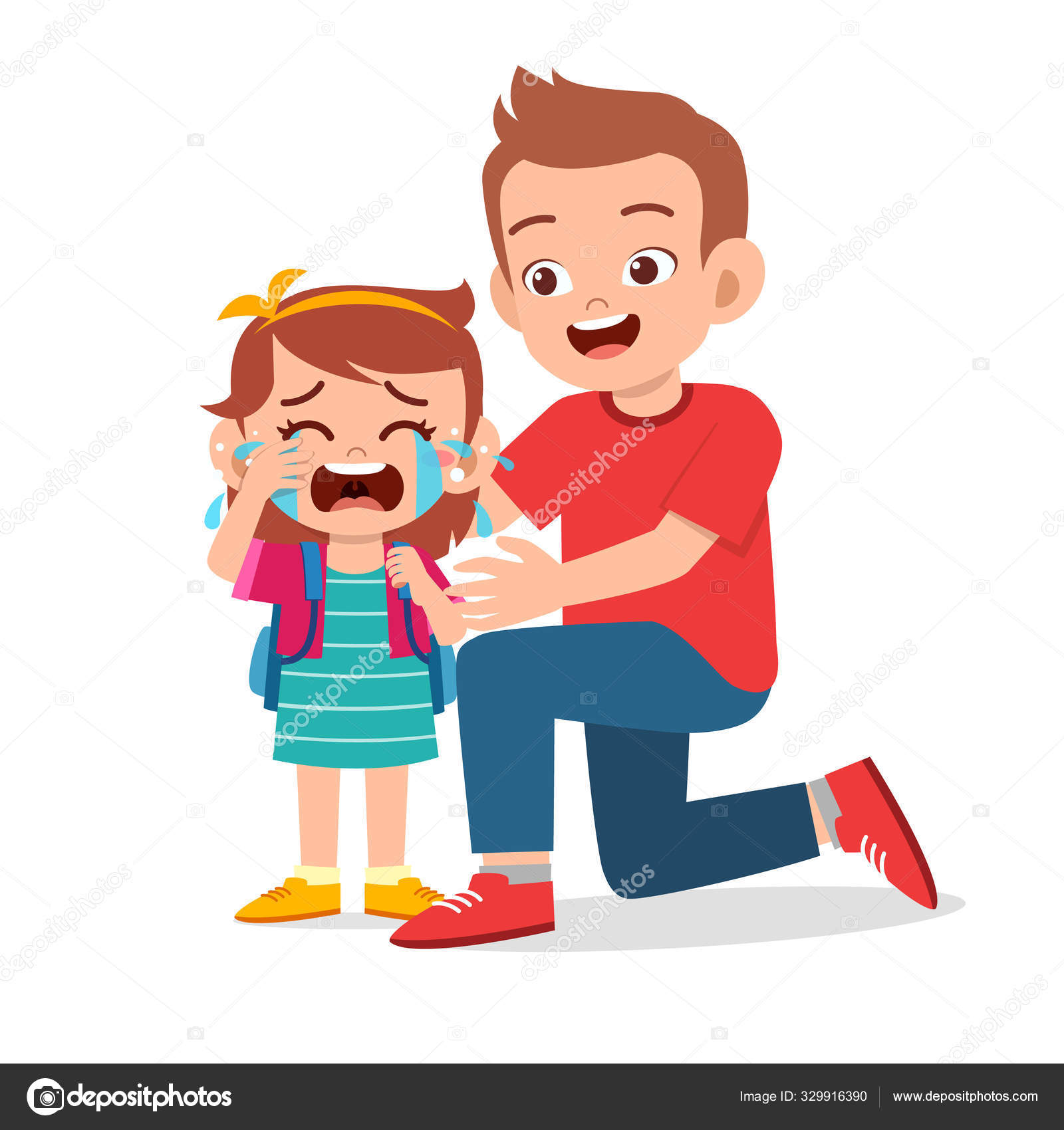 Triste llorando niña con padre sonrisa vector, gráfico vectorial ...