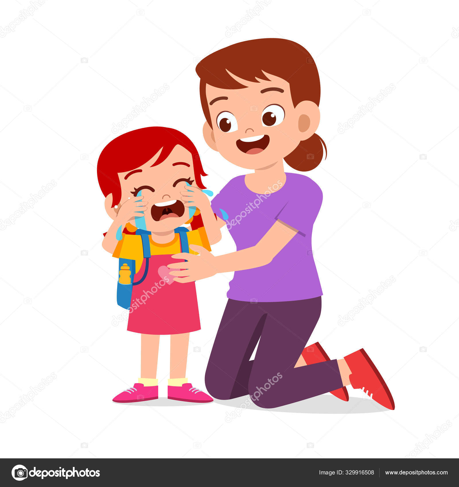 Sad crying kid girl with mom smile Stock Vector Image by ...