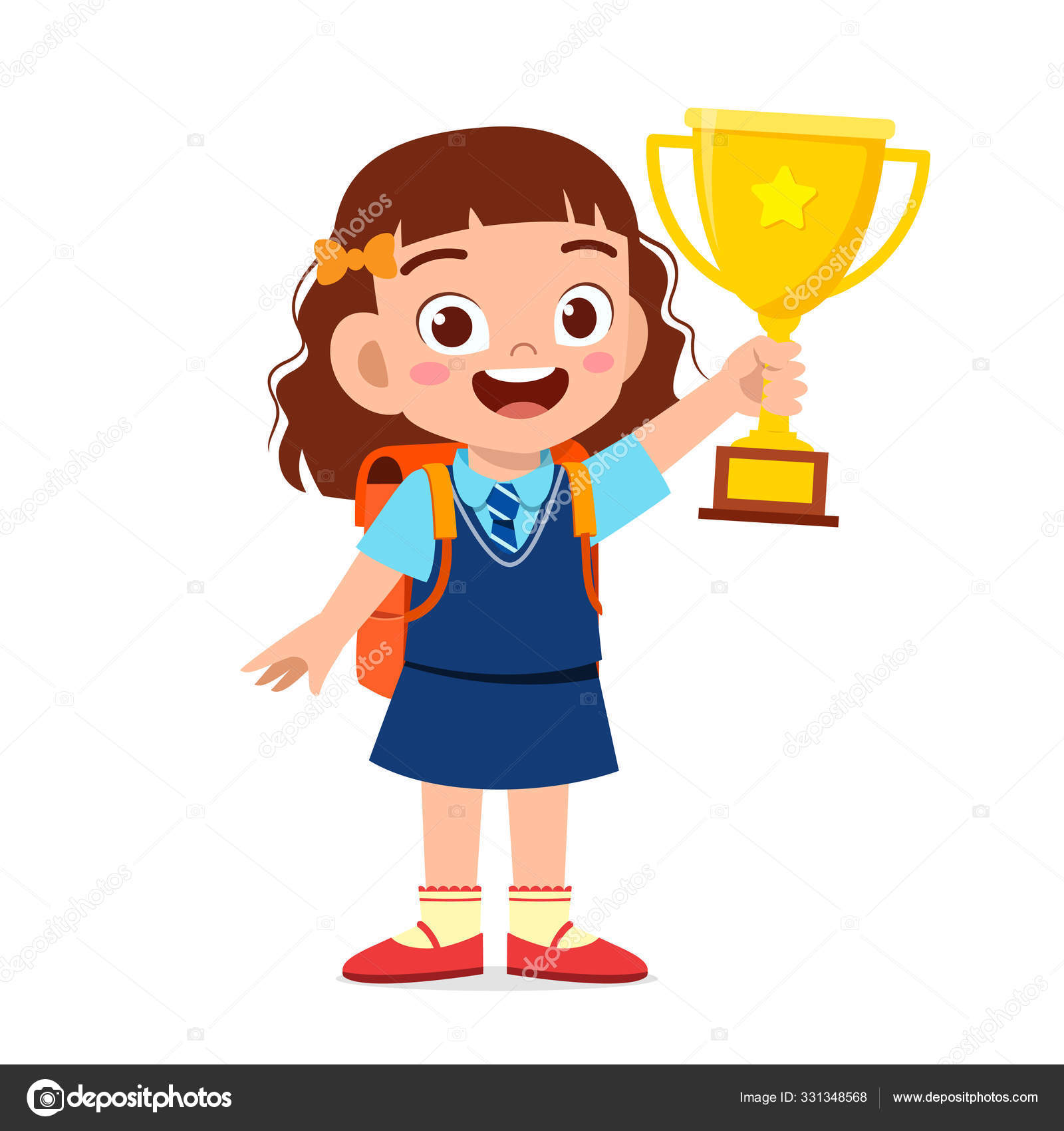 Happy cute little kid girl holding trophy Stock Vector by ...