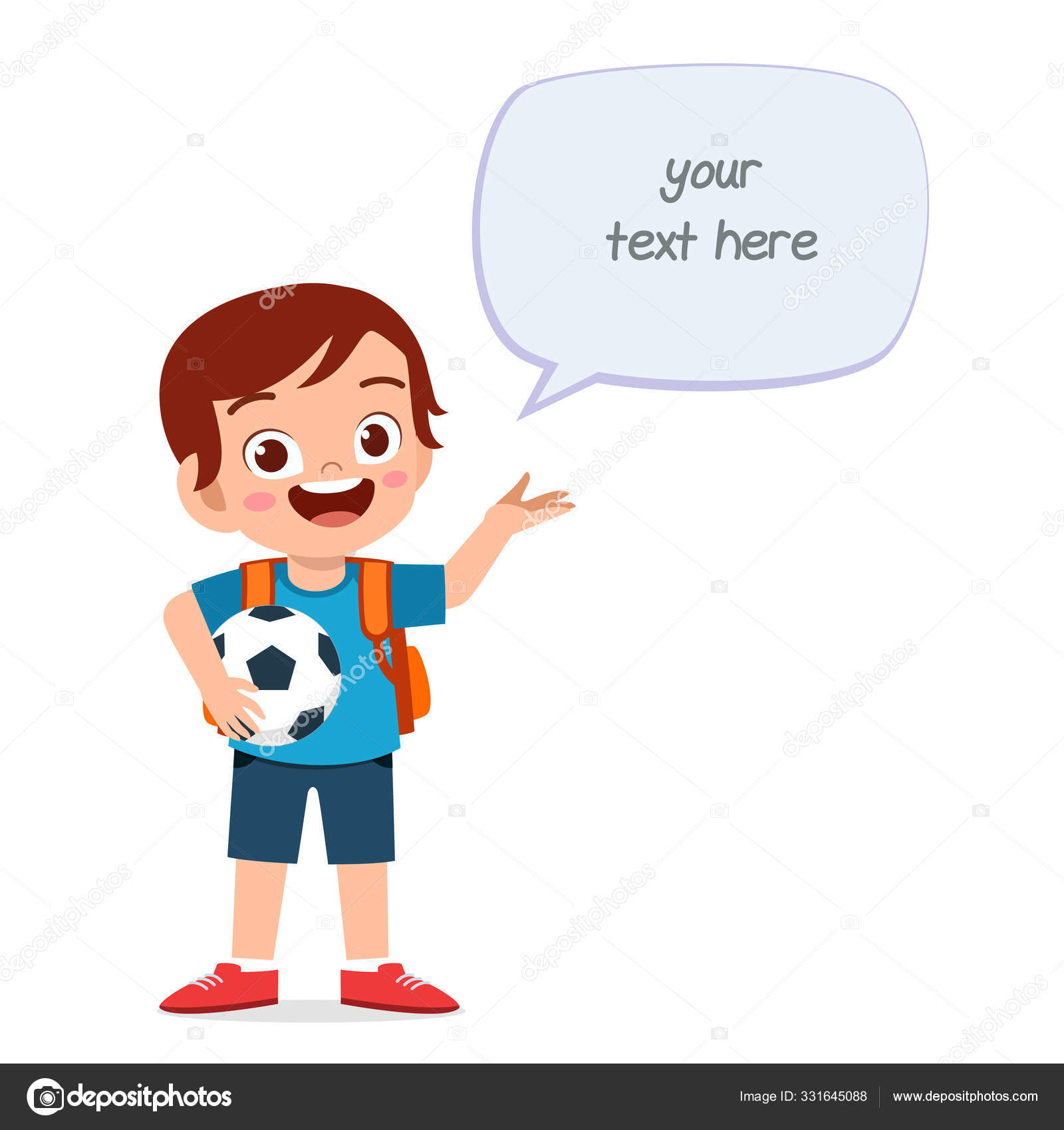 Happy cute kid boy holding ball with balloon message — Stock Vector ...