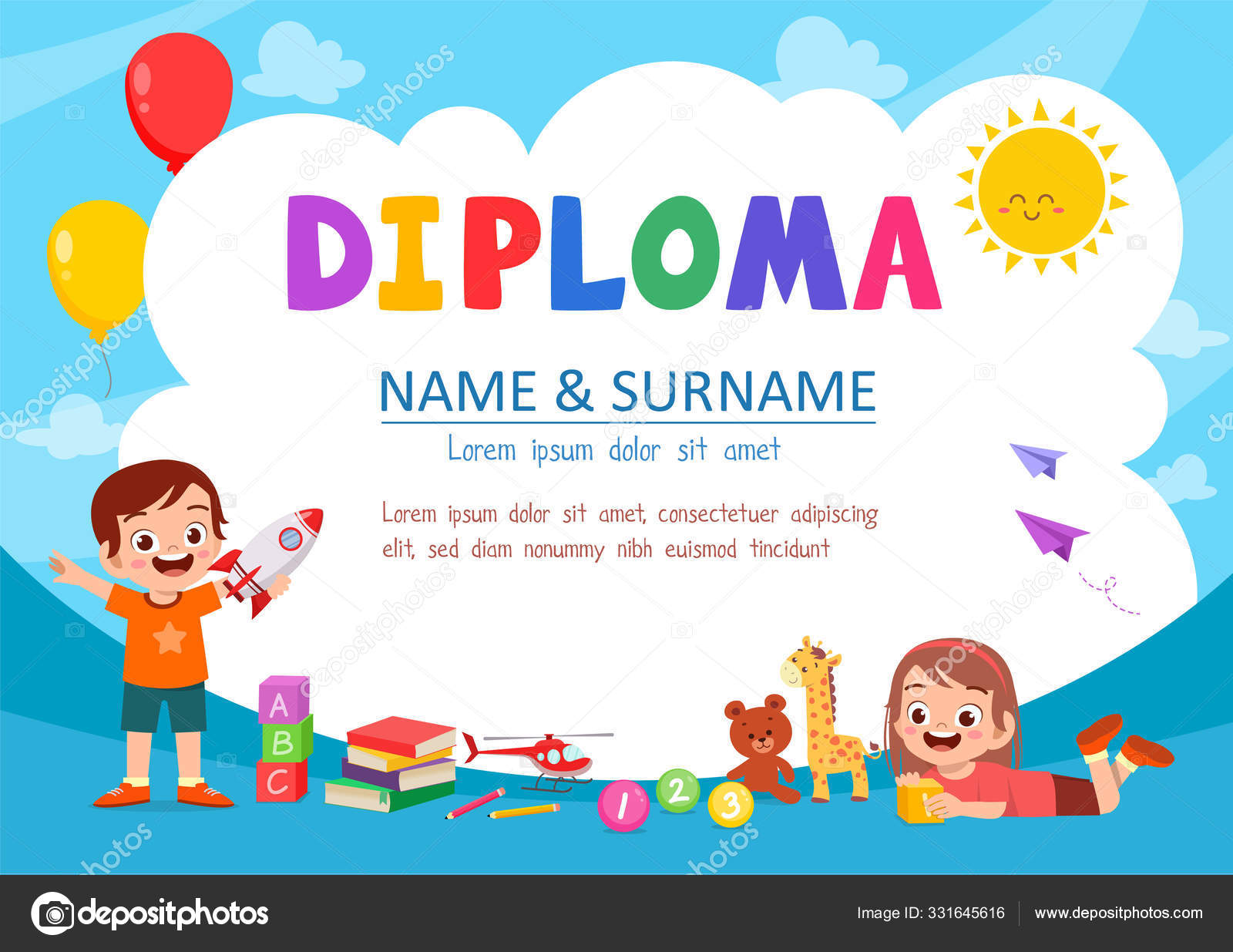 Cute diploma certificate template for school student ⬇ Vector Image by ...