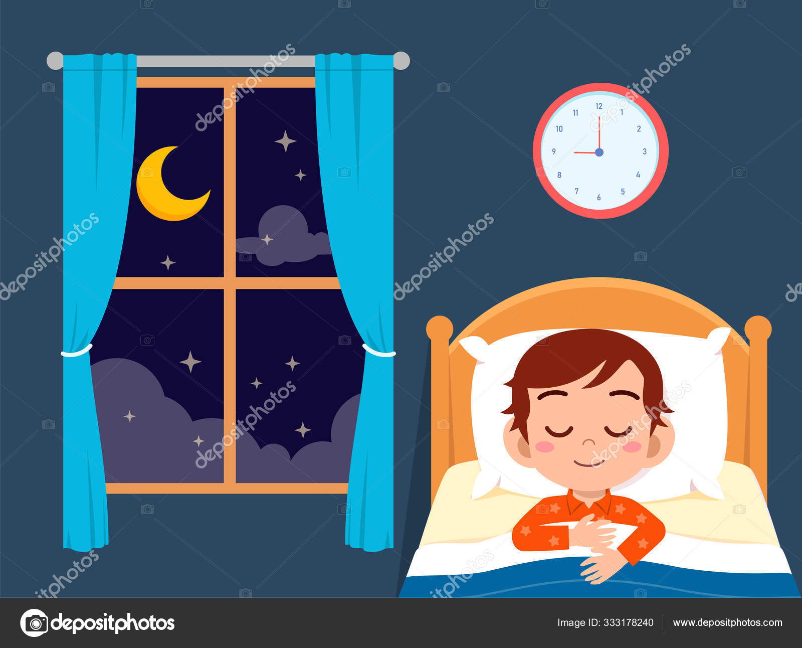 Happy cute little boy sleep in bed room ⬇ Vector Image by ...