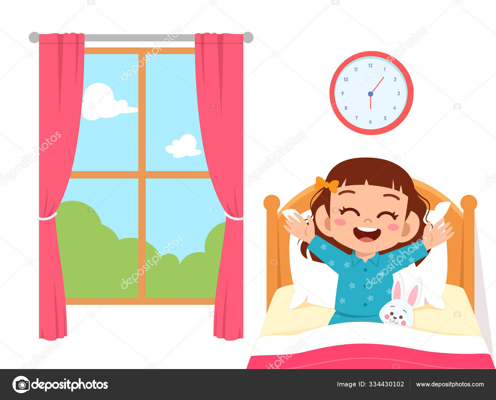 Happy cute little kid girl wake up in the morning Stock Vector Image by ...