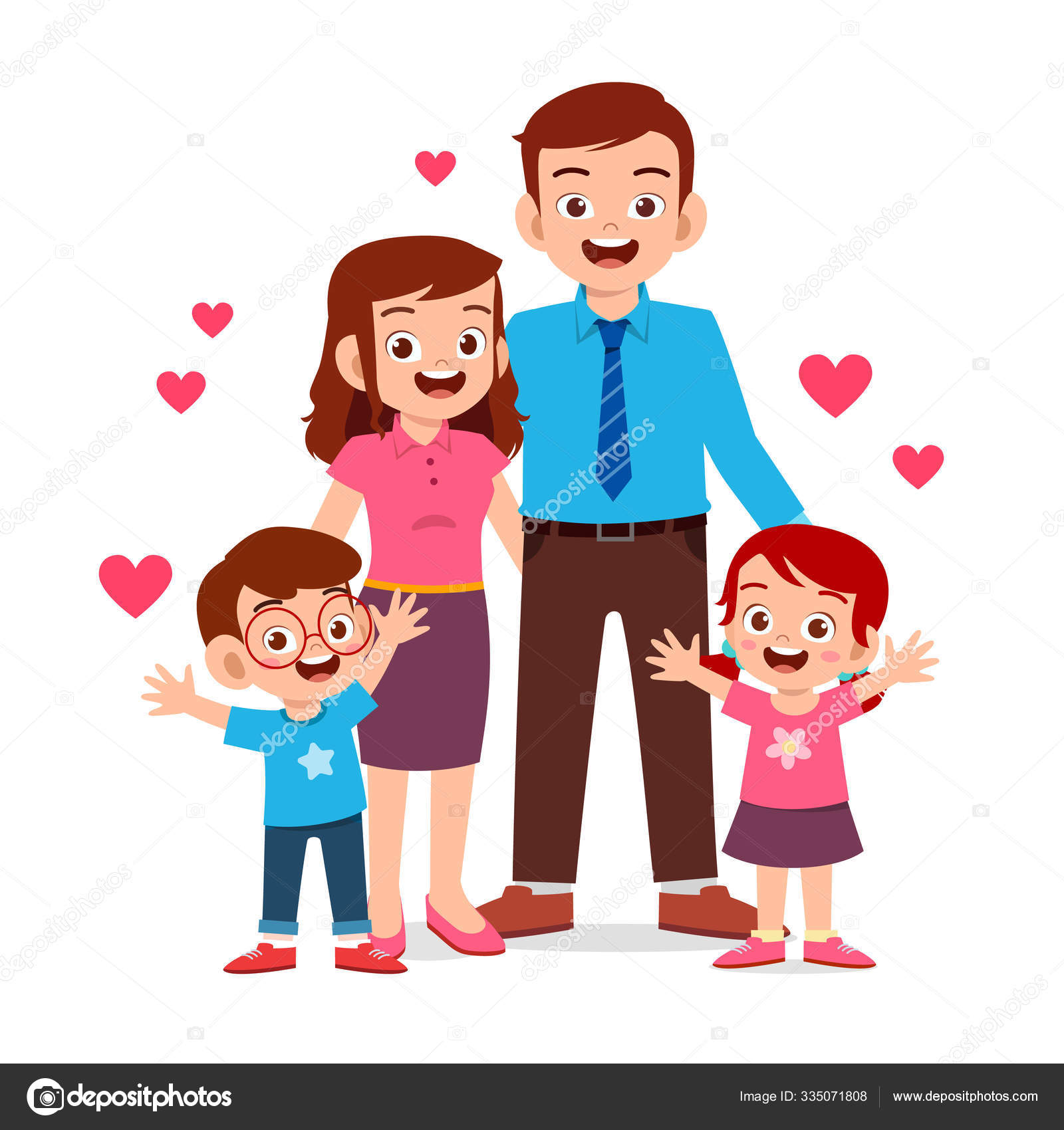 ©Happy cute kid boy and girl with mom and dad #colorfuelstudio의 ...