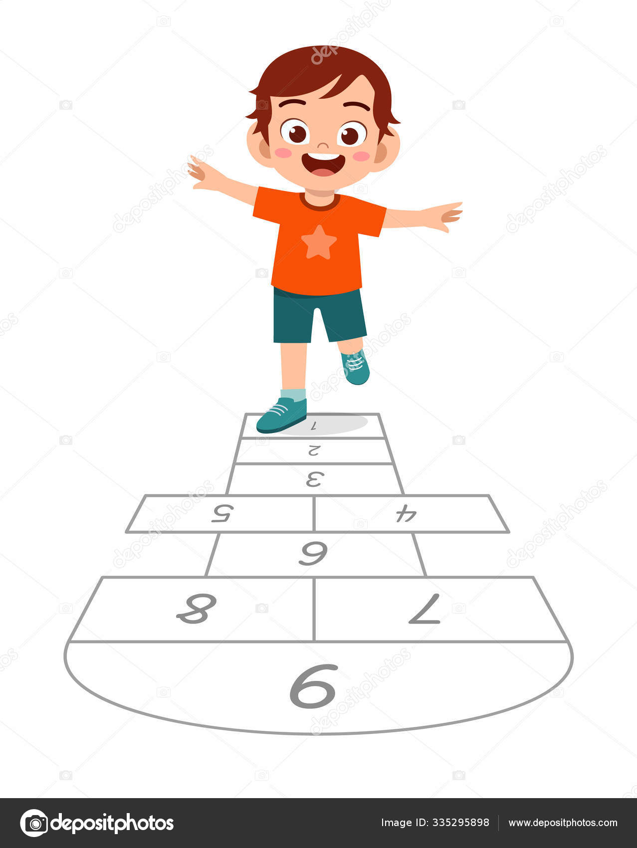 Happy cute little kid boy play hopscotch Stock Illustration by ...