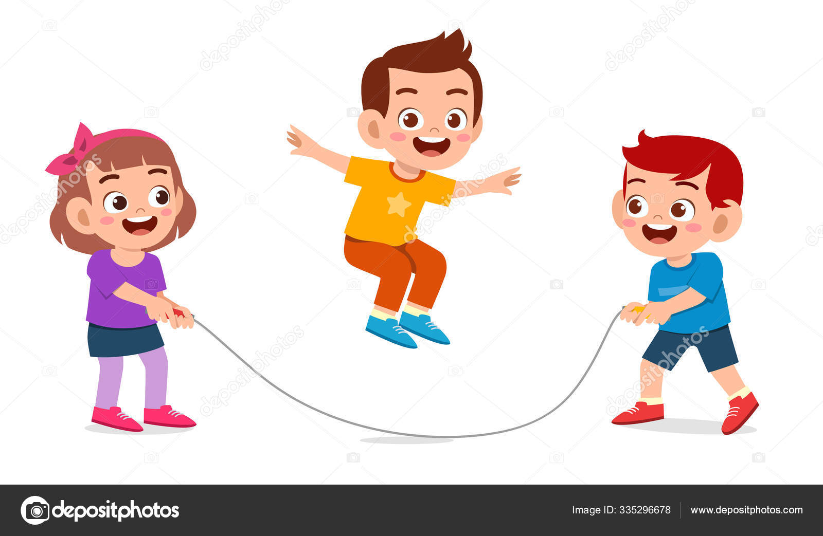 Happy cute kid boy and girl play jump rope Stock Vector Image by ...