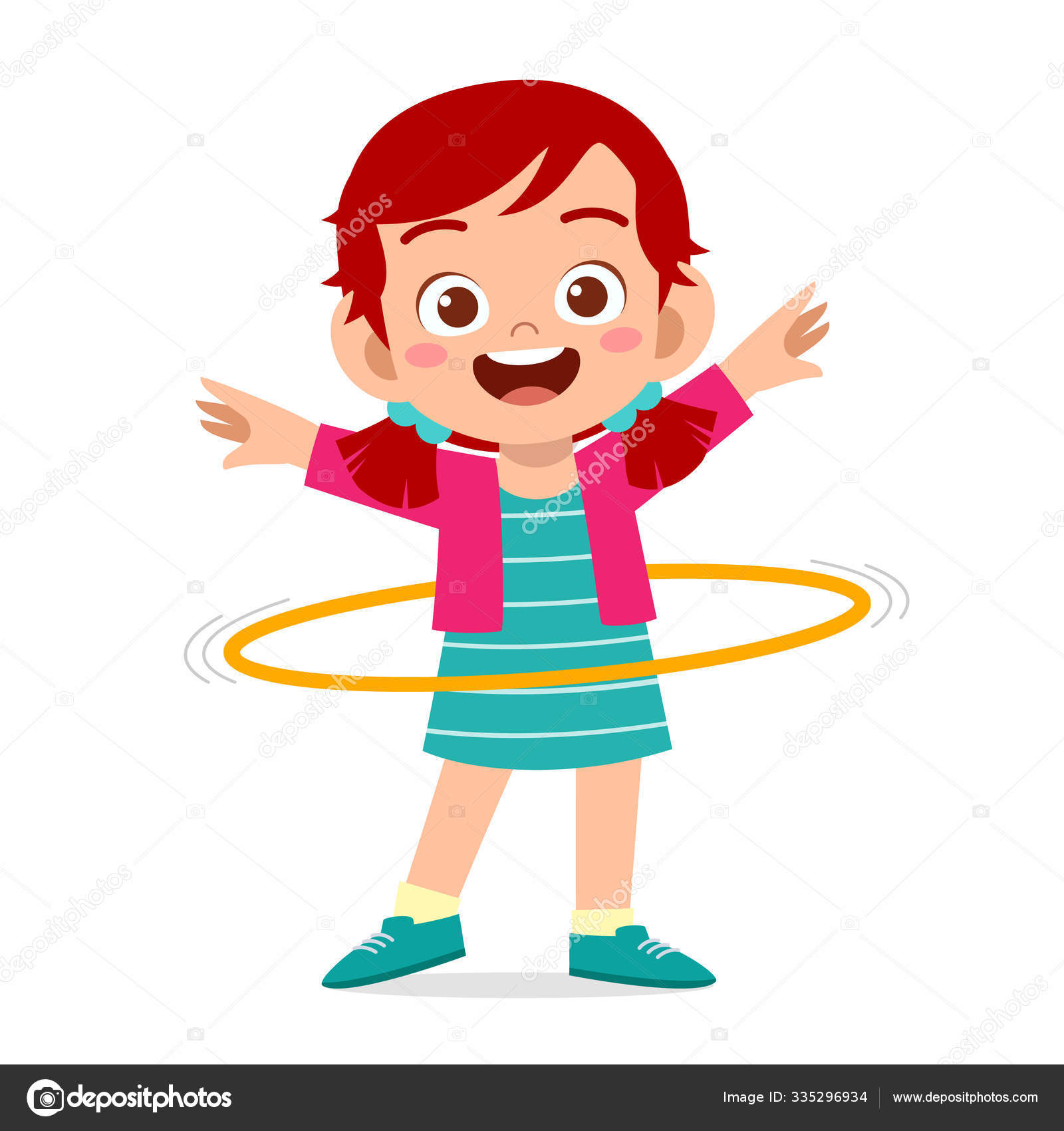 快乐可爱的小女孩玩呼啦圈 图库矢量图©colorfuelstudio 335296934