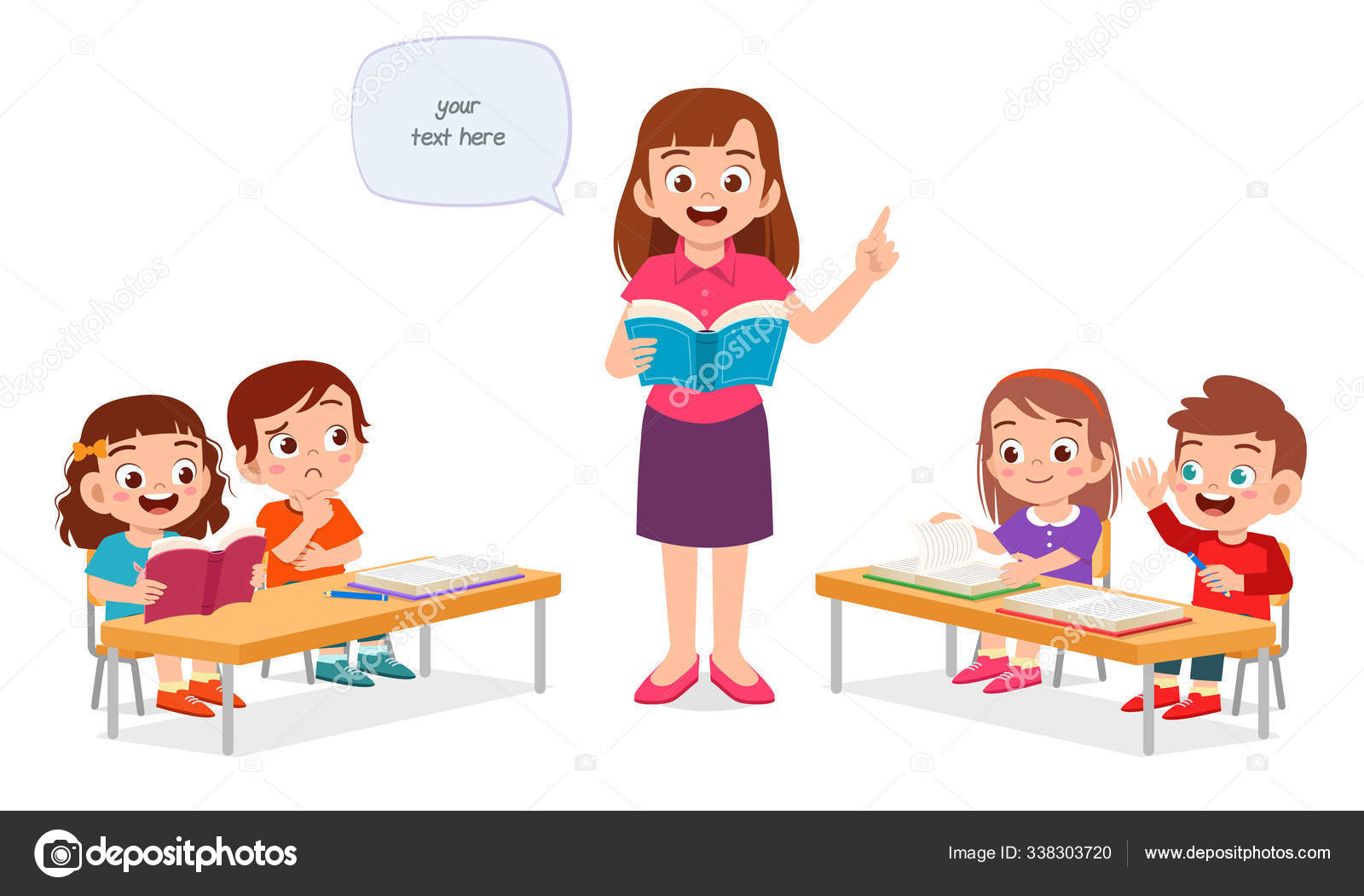 Happy cute little kids boy and girl study with teacher Stock Vector ...