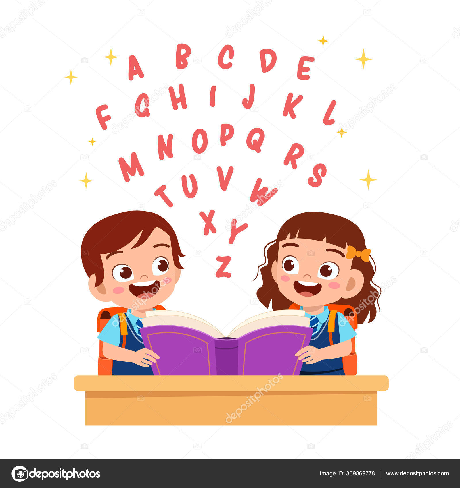 Feliz lindo chico y chica aprender alfabeto Vector de stock #339869778 ...