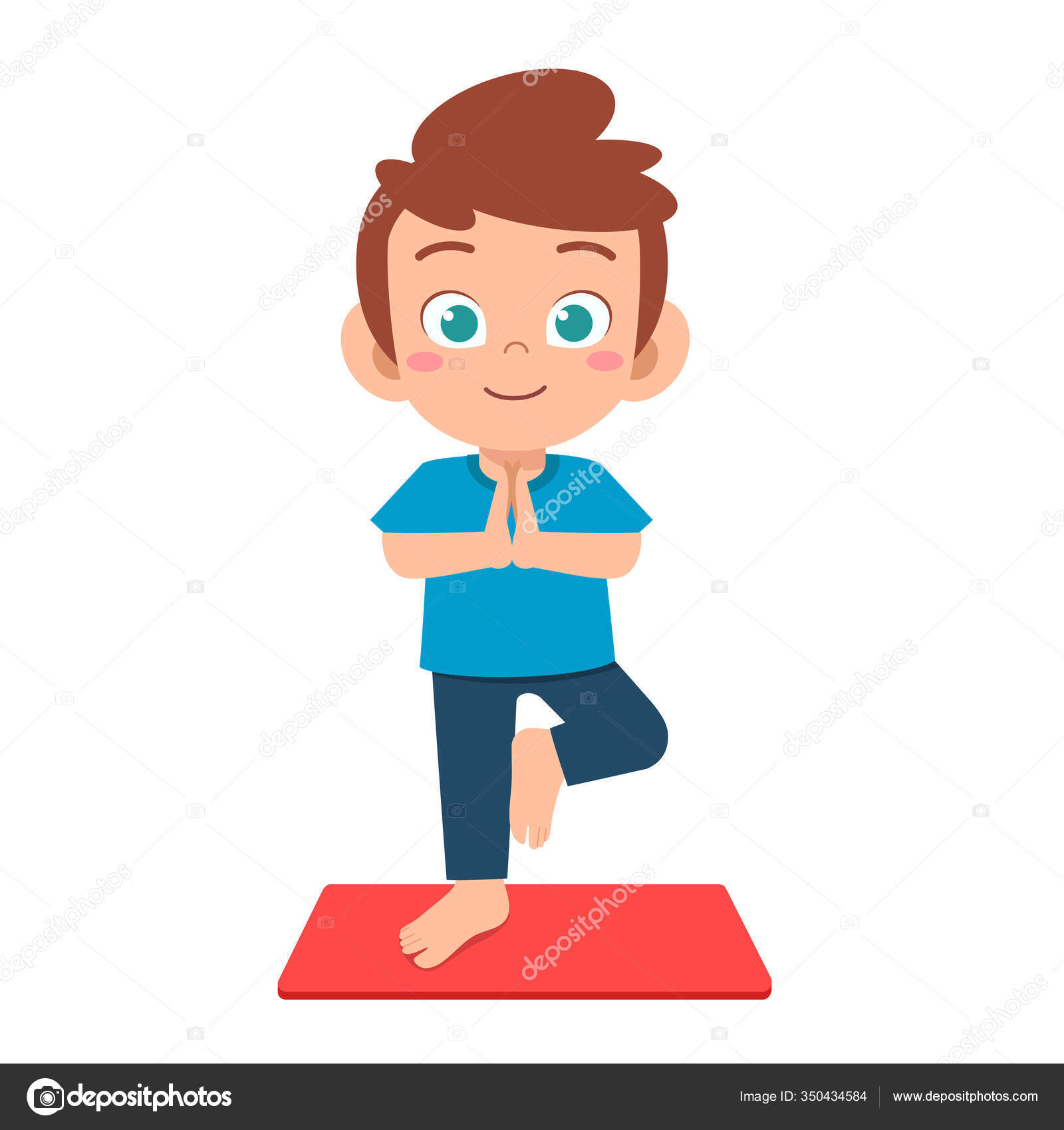 Happy Cute Little Kid Boy Practice Yoga Stock Vector by ...