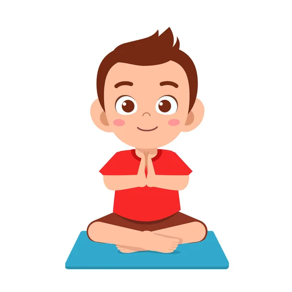 Happy Cute Little Kid Boy Practice Yoga Stock Vector by ...